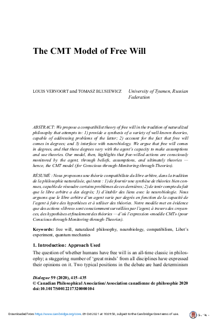 (PDF) The CMT Model of Free Will