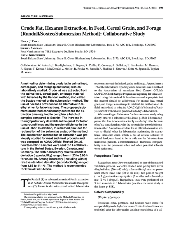 (PDF) Crude fat, hexanes extraction, in feed, cereal grain, and forage ...