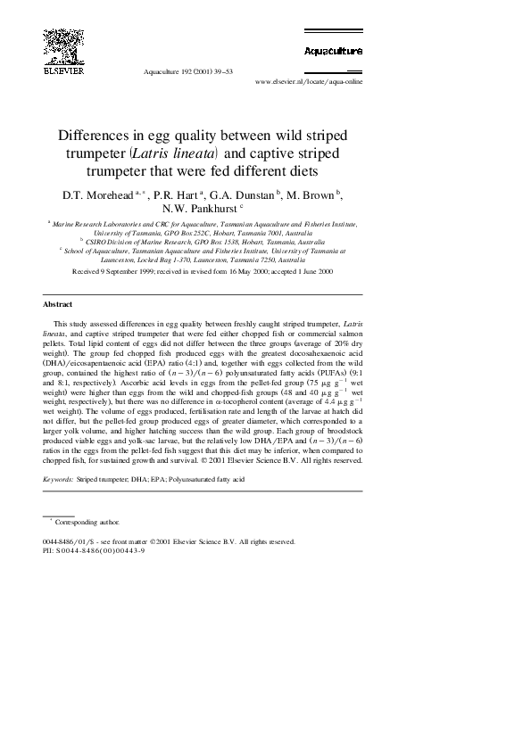 (PDF) Differences in egg quality between wild striped trumpeter (Latris ...