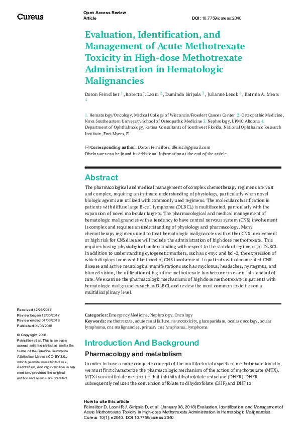 (PDF) Evaluation, Identification, and Management of Acute Methotrexate ...