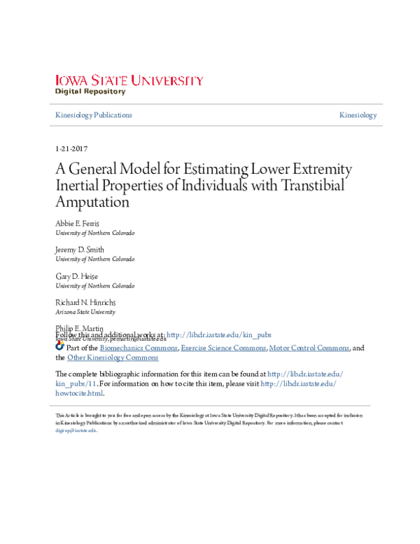 (PDF) A general model for estimating lower extremity inertial properties of individuals with ...