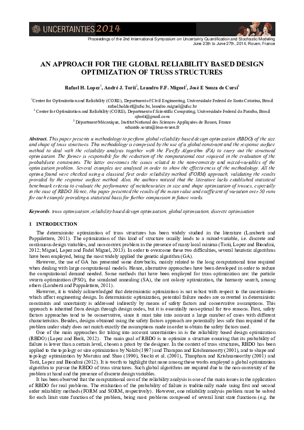 Pdf An Approach For The Global Reliability Based Design Optimization Of Truss Structures 6890