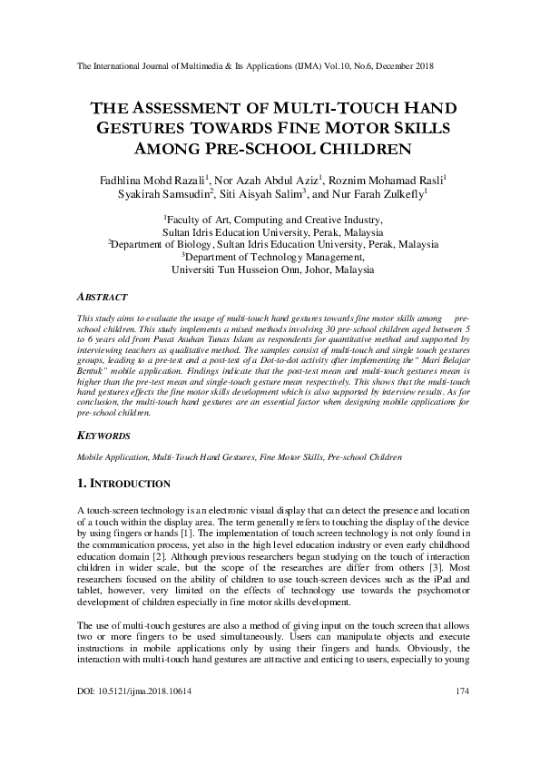 (PDF) The Assessment of Multi-Touch Hand Gestures Towards Fine Motor Skills Among Pre-School ...