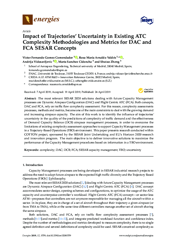 (PDF) Impact of Trajectories' Uncertainty in Existing ATC Complexity Methodologies and Metrics ...