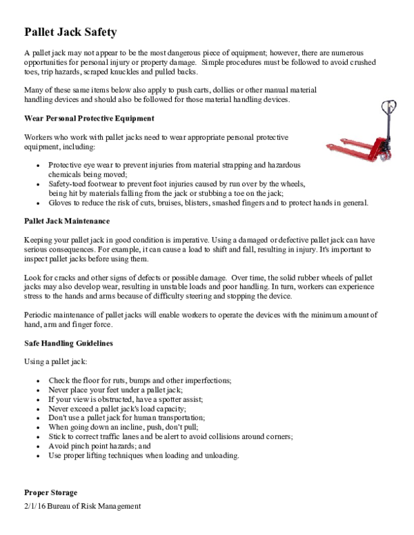 (DOC) Pallet Jack Safety