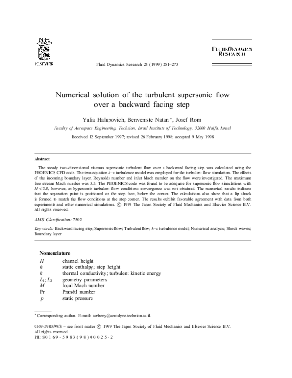 (PDF) Numerical solution of the turbulent supersonic flow over a backward facing step