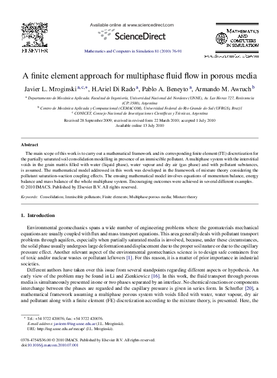 (PDF) A finite element approach for multiphase fluid flow in porous media