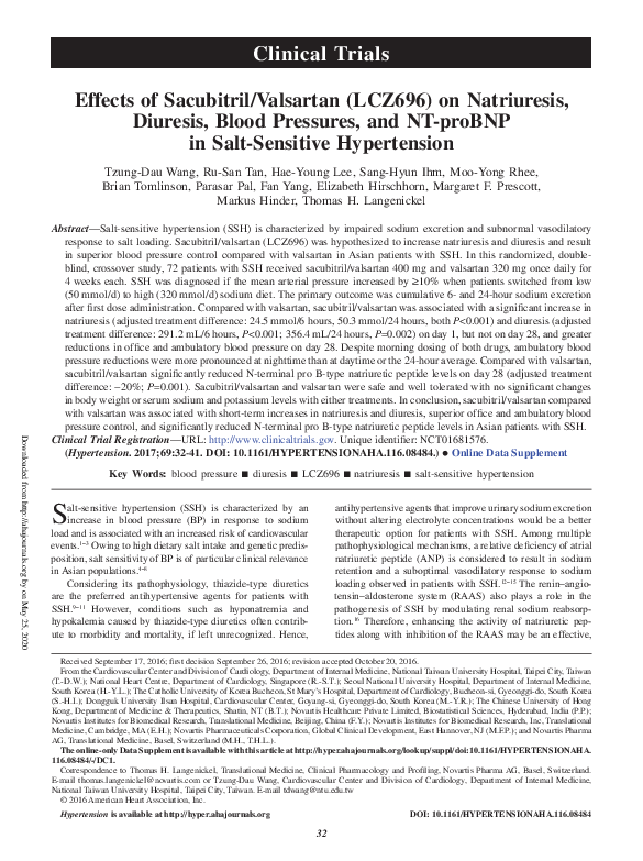 (PDF) Effects of Sacubitril/Valsartan (LCZ696) on Natriuresis, Diuresis ...