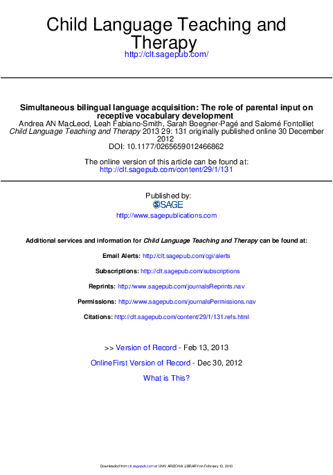 (PDF) Simultaneous bilingual language acquisition: The role of parental ...