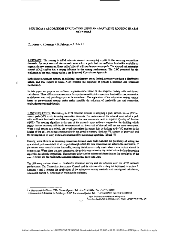 (PDF) Multicast algorithms evaluation using an adaptative routing in ATM networks