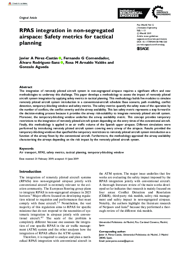 Pdf Rpas Integration In Non Segregated Airspace Safety Metrics For Tactical Planning Rosa