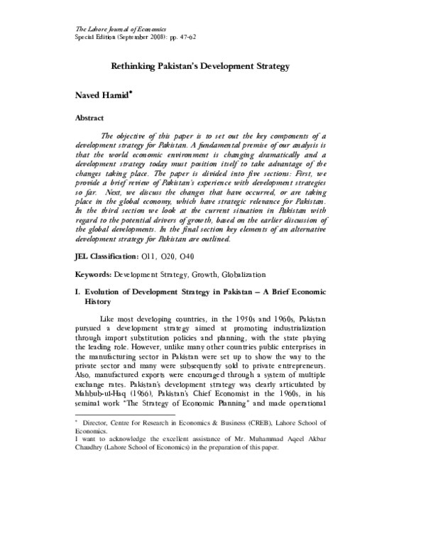 (PDF) Rethinking Pakistan’s Development Strategy