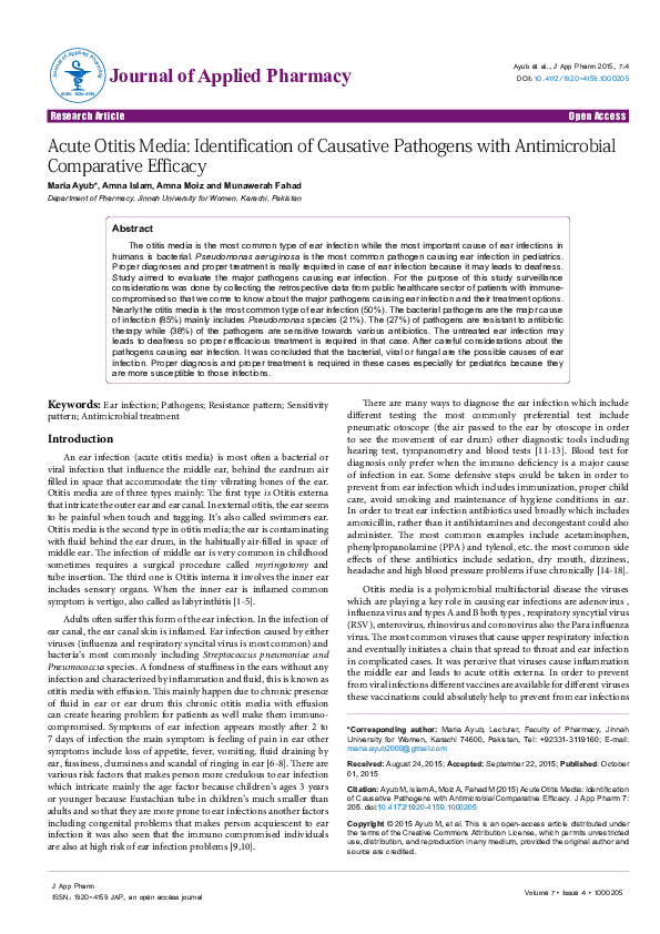 (PDF) Acute Otitis Media: Identification of Causative Pathogens with ...