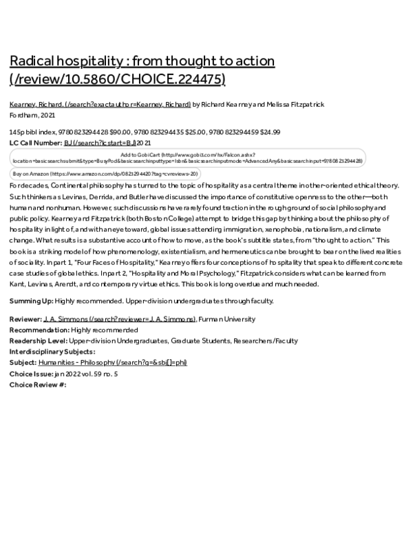 (PDF) Radical hospitality: from thought to action (Review)