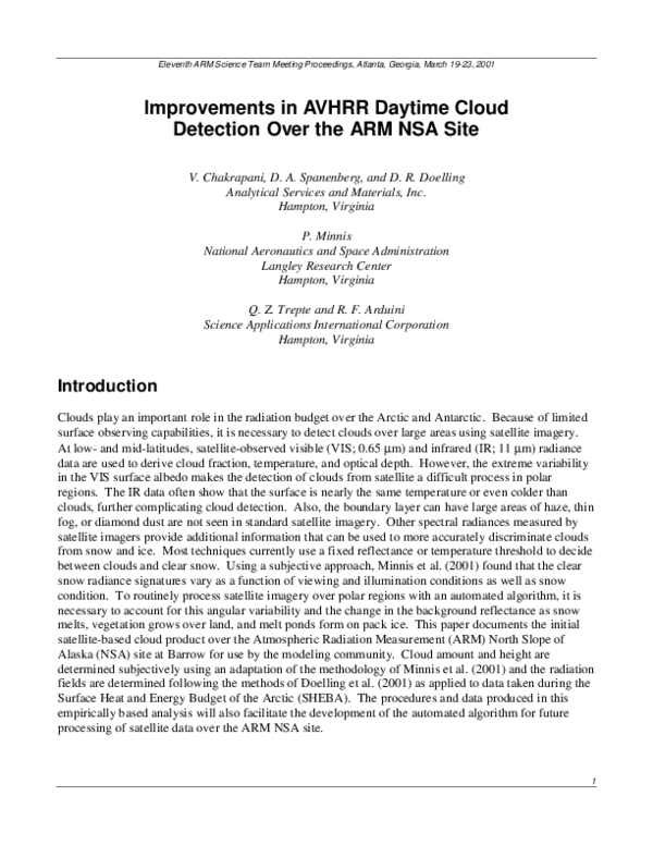 (PDF) Improvements in AVHRR Daytime Cloud Detection Over the ARM NSA Site