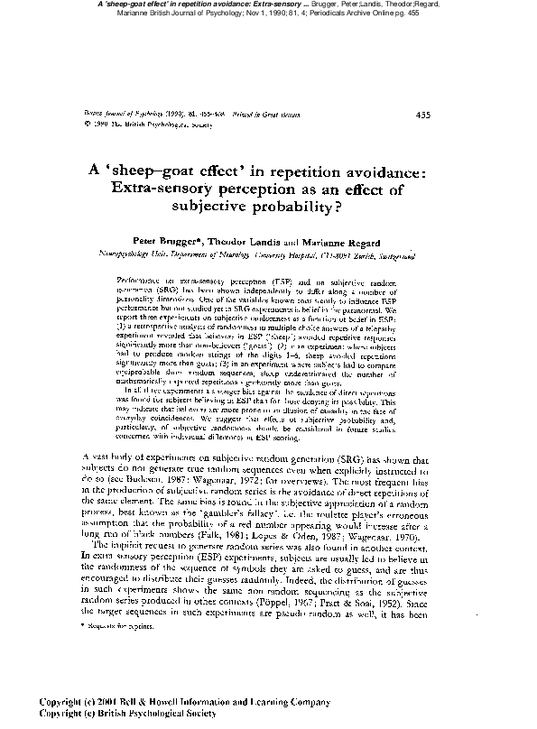 (PDF) A ‘sheep-goat effect’ in repetition avoidance: Extra-sensory ...
