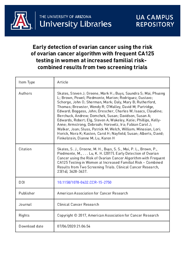 (PDF) Early Detection of Ovarian Cancer using the Risk of Ovarian ...