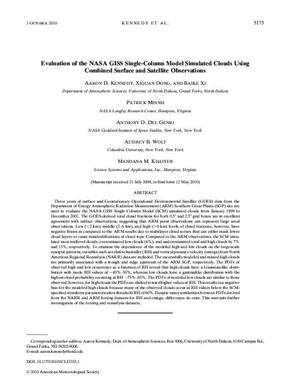 (PDF) Evaluation of the NASA GISS Single-Column Model Simulated Clouds ...
