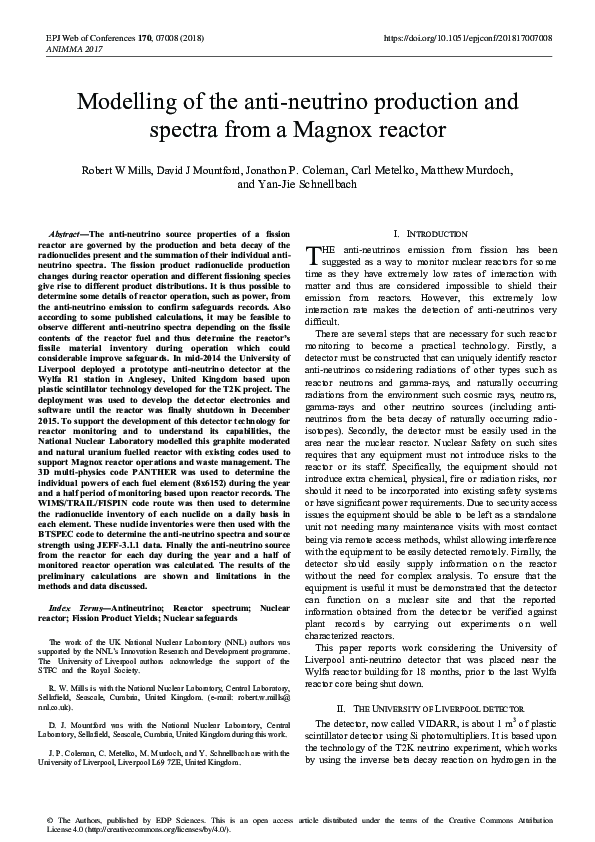 (PDF) Modelling of the anti-neutrino production and spectra from a ...