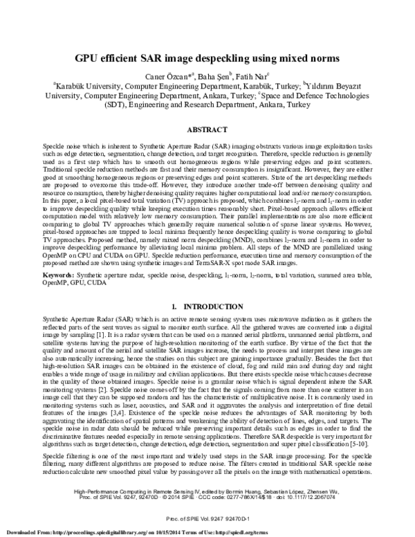 (PDF) GPU efficient SAR image despeckling using mixed norms