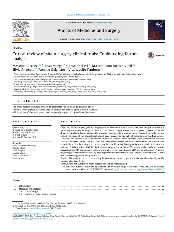 (PDF) Critical review of sham surgery clinical trials: Confounding ...