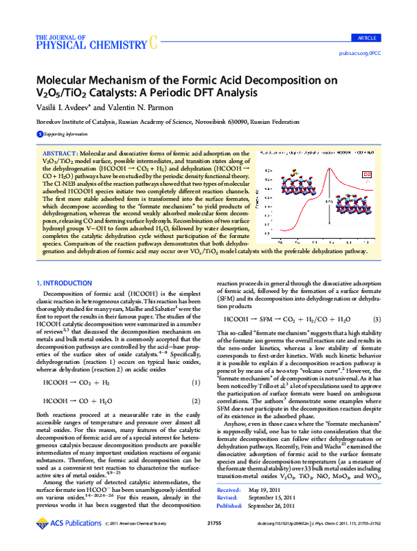 (PDF) Molecular Mechanism of the Formic Acid Decomposition on V 2 O 5 ...
