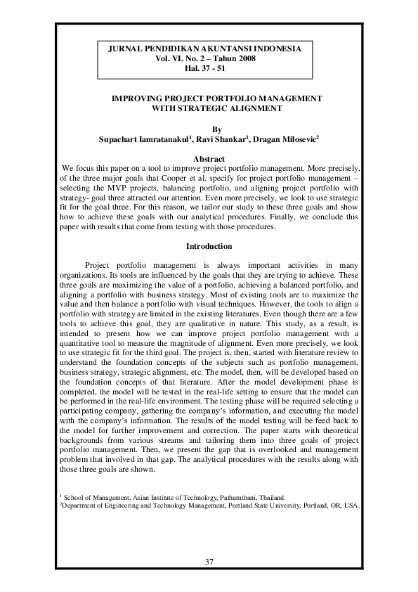 (PDF) Improving project portfolio management with strategic alignment