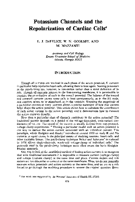 (PDF) Potassium Channels and the Repolarization of Cardiac Cells