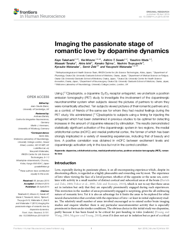 (PDF) Imaging the passionate stage of romantic love by dopamine dynamics