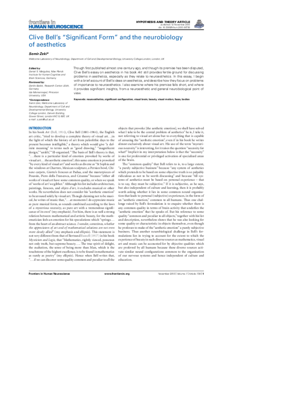 (PDF) Clive Bell’s “Significant Form” and the neurobiology of aesthetics
