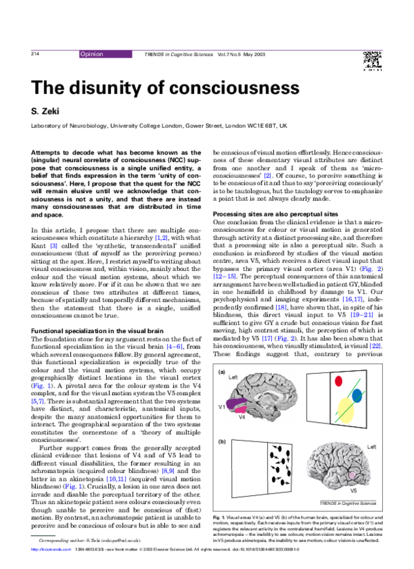 (PDF) The disunity of consciousness