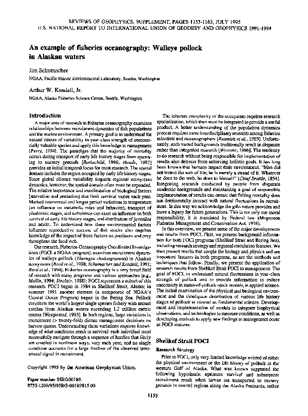 (PDF) An example of fisheries oceanography: Walleye pollock in Alaskan ...