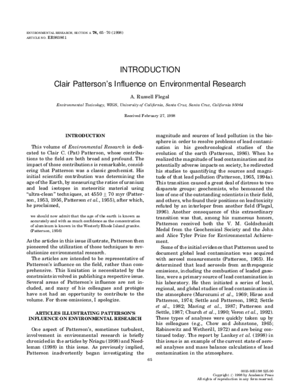 (PDF) Clair Patterson's Influence on Environmental Research