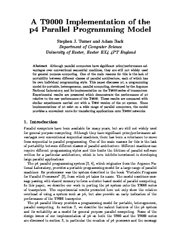 (PDF) A T9000 Implementation of the p4 Parallel Programming Model