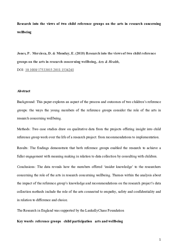 (PDF) Research into the views of two child reference groups on the arts ...