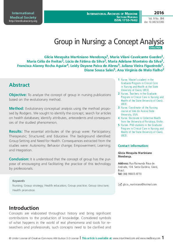 (PDF) Group in Nursing: A concept analysis