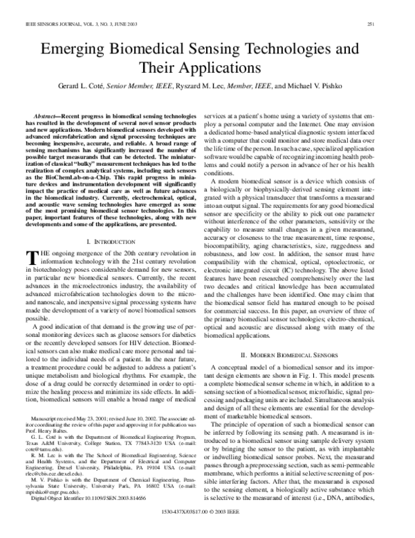 (PDF) Emerging biomedical sensing technologies and their applications