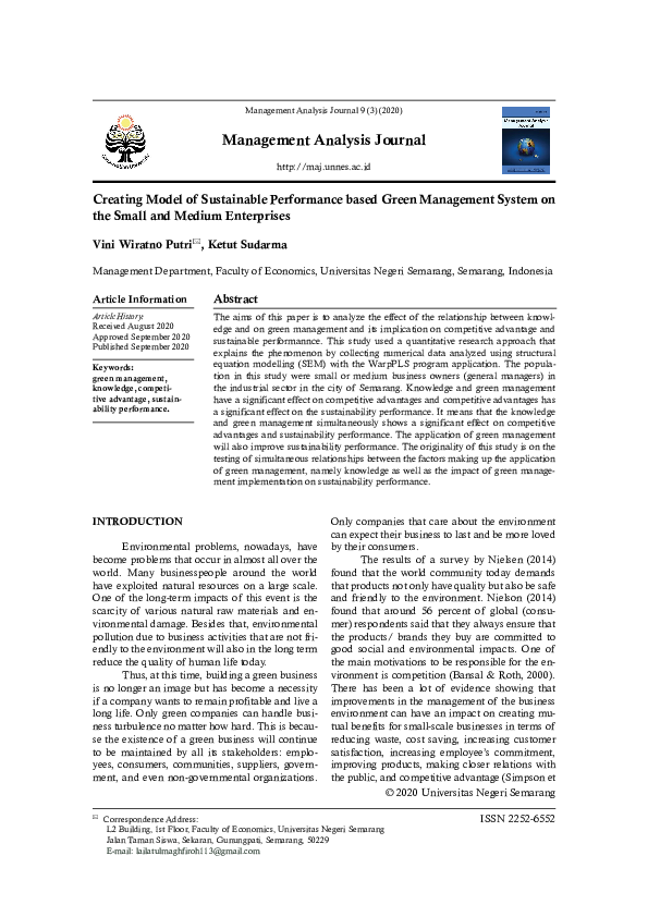 (PDF) Creating Model of Sustainable Performance based Green Management ...
