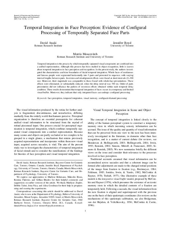 (PDF) Temporal integration in face perception: Evidence of configural ...