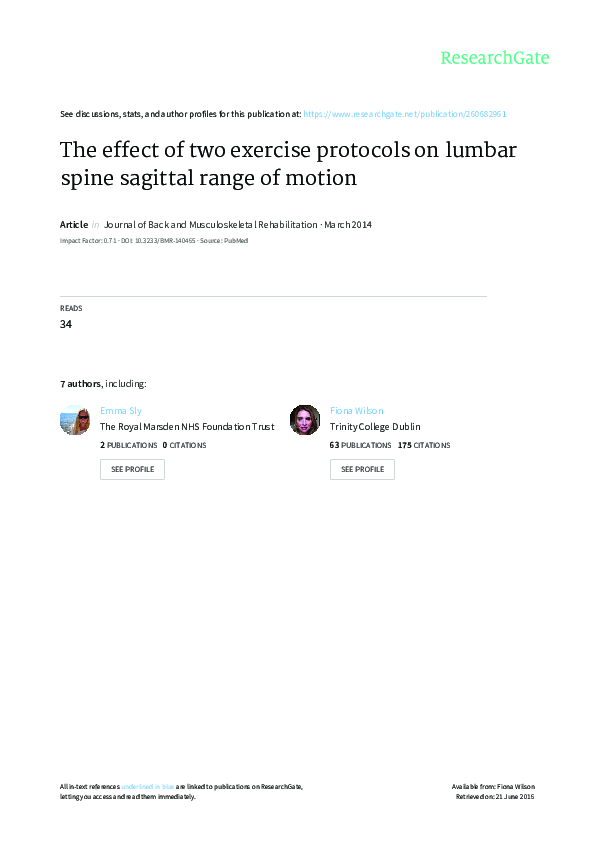 Pdf The Effect Of Two Exercise Protocols On Lumbar Spine Sagittal