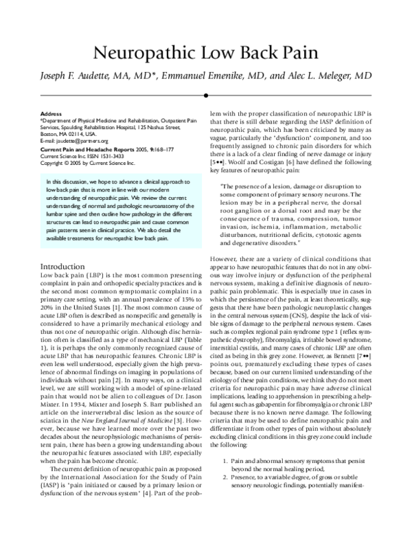 (PDF) Neuropathic low back pain