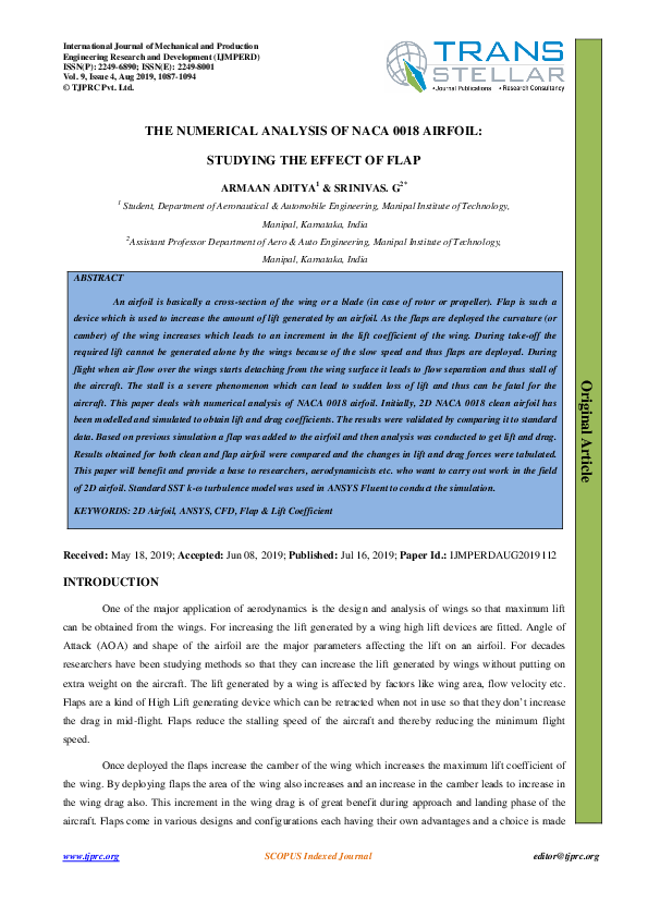 (PDF) The Numerical Analysis of NACA 0018 Airfoil, Studying the Effect of Flap