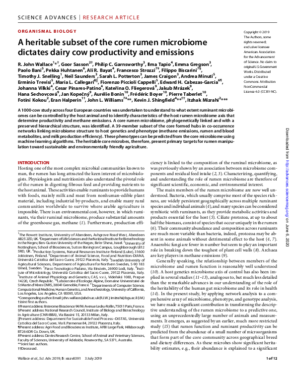 (PDF) A heritable subset of the core rumen microbiome dictates dairy ...