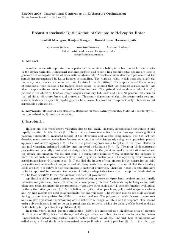 (PDF) Robust Aeroelastic Optimization of Composite Helicopter Rotor