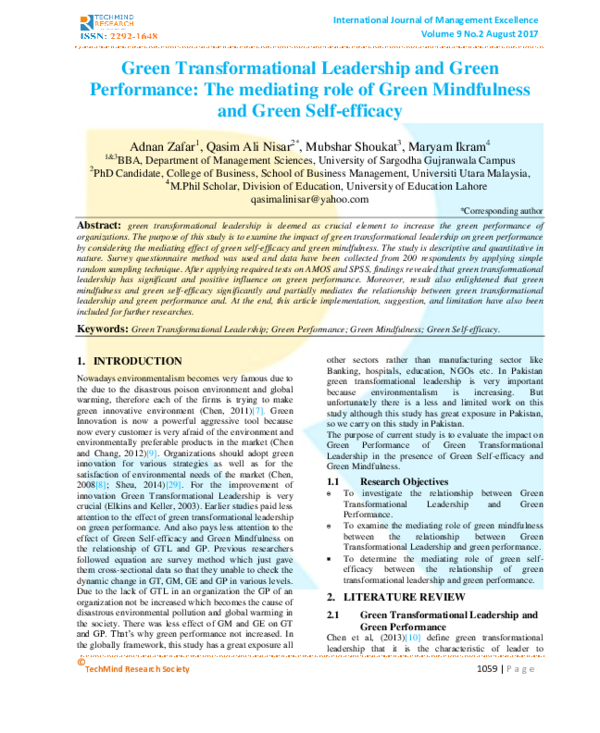 (PDF) Green Transformational Leadership and Green Performance: The ...