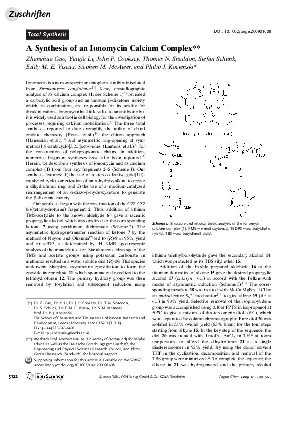 (PDF) A Synthesis of an Ionomycin Calcium Complex
