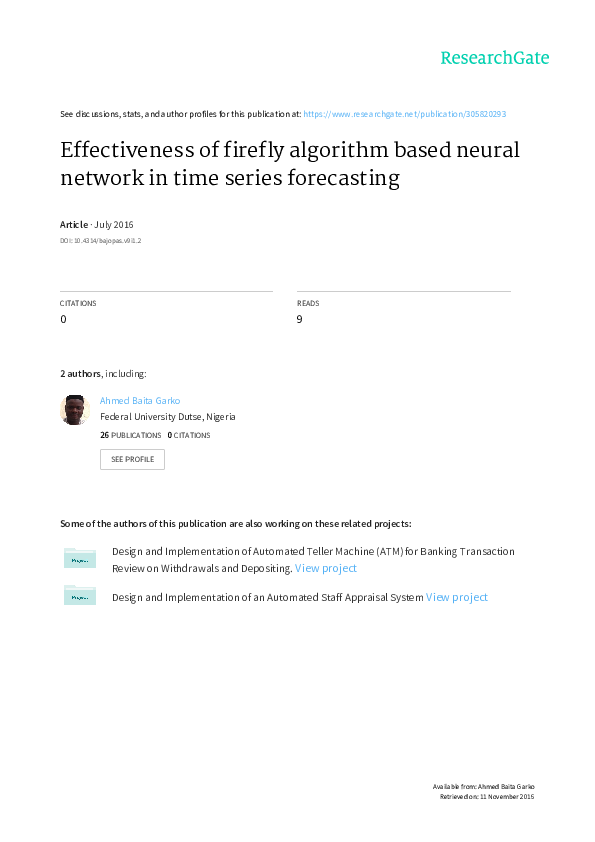 Pdf Effectiveness Of Firefly Algorithm Based Neural Network In Time Series Forecasting