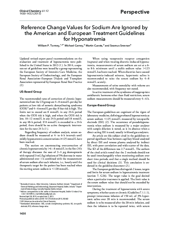 (PDF) Reference Change Values for Sodium Are Ignored by the American ...