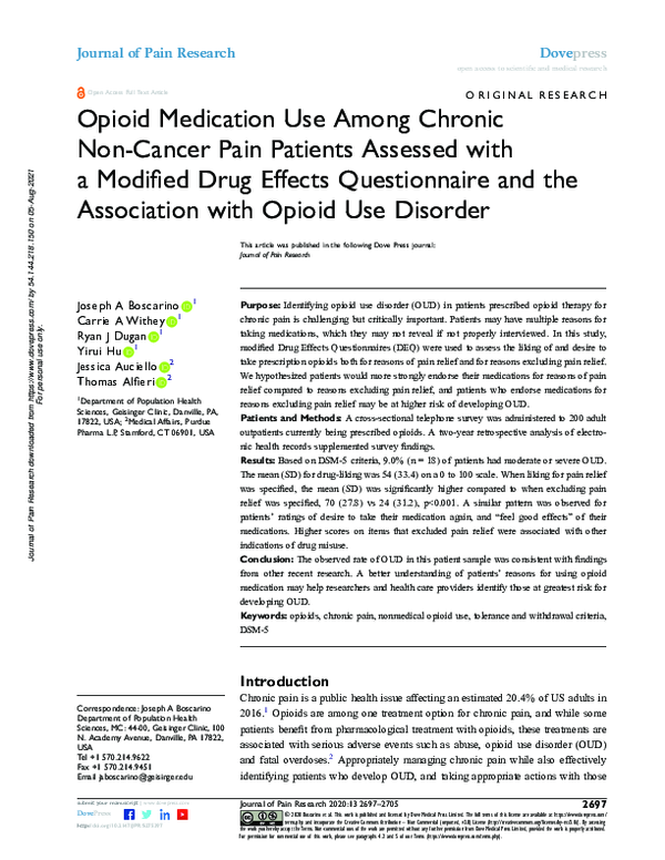 (PDF) Opioid Medication Use Among Chronic Non-Cancer Pain Patients ...