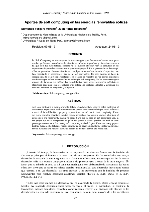 (PDF) Aportes de soft computing en las energías renovables eólicas